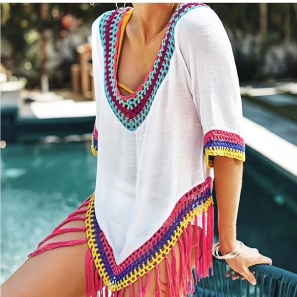 Cupshe Swim Cupshe Crochet Fringe Granny Square Beach Cover Up Dress New White Poshmark